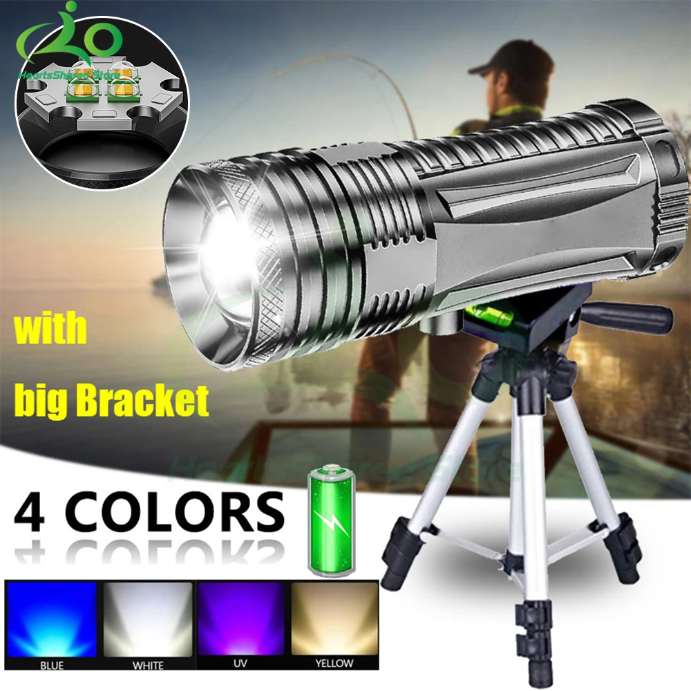4-Light-Sources-Blue-UV-White-Yellow-Light-Fishing-Flashlight ...