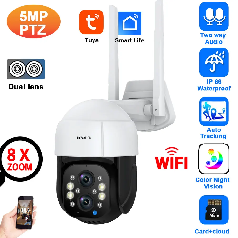 Smart Life Wifi Ip Camera Outdoor 5mp 8x Zoom Wireless Cctv Ptz Camera ...