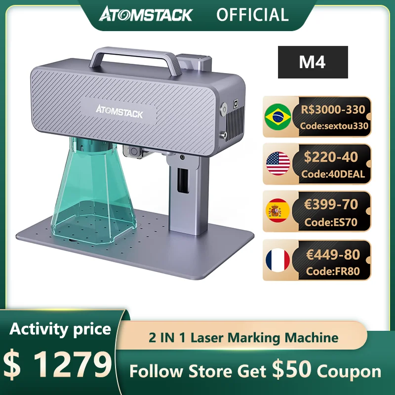ATOMSTACK Grabador Láser de Fibra M4, Máquina de Marcado de Alta Precisión, Placa de Metal, Wifi ...
