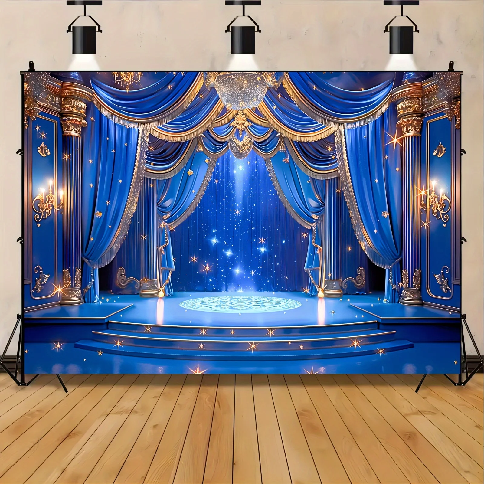 Royal blue and gold deluxe stage background, universal party supplies ...