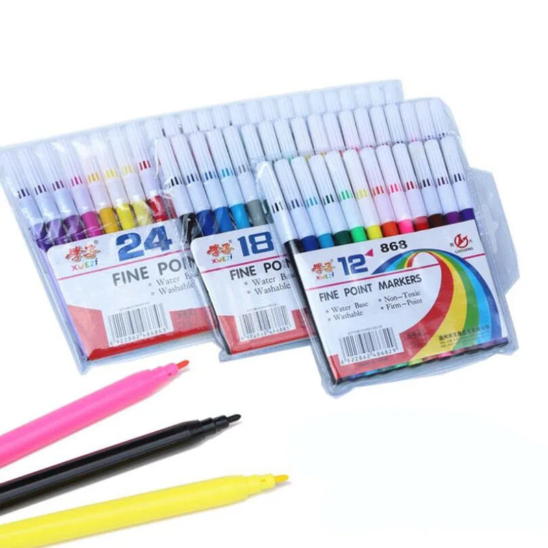 12-18-24-Color-School-Kids-High-Quality-Colored-Pen-Art-Watercolor-Pen ...