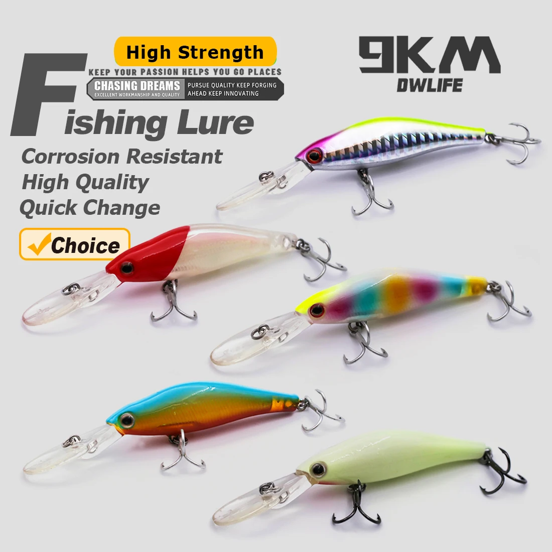 9KM Minnow Lures 9cm 7.3g Diving Hard Lure Bass Sinking Lures with ...