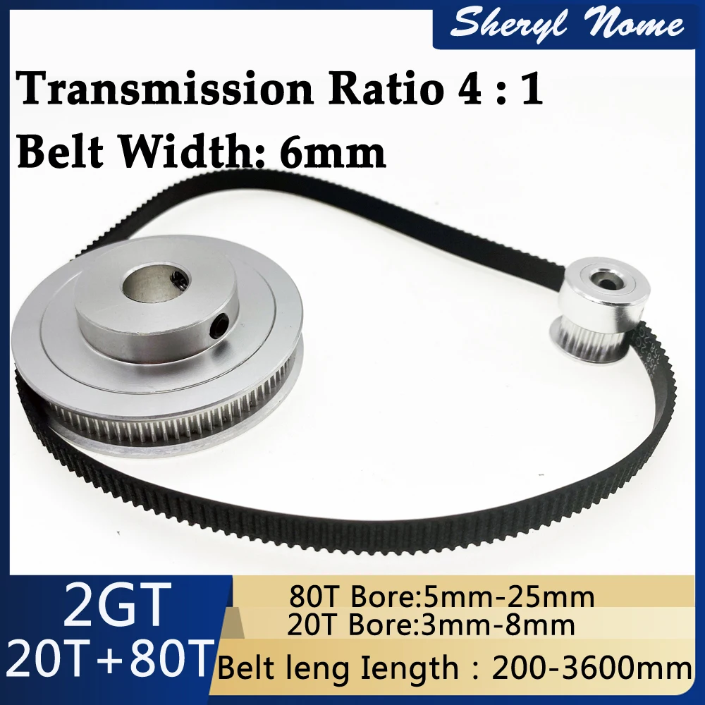 2GT-Timing-Belt-Pulley-Set-80T-20Teeth-Tensioning-Wheel-Bore3-25mm-Belt ...