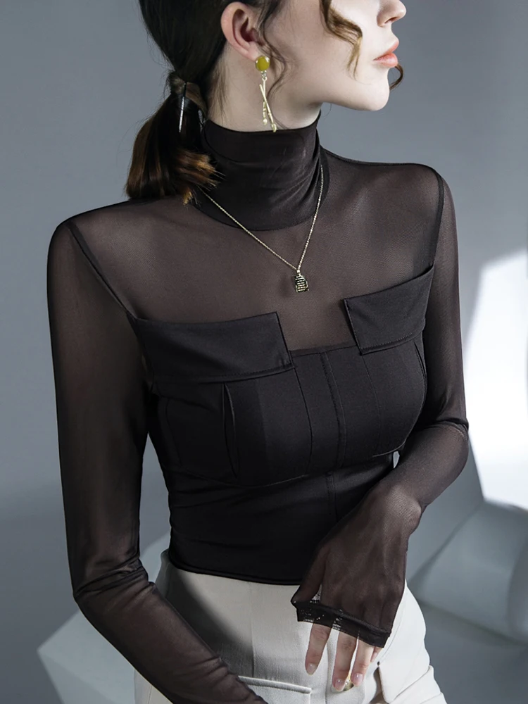 Perspective Black Mesh Shirts | Long Sleeve Black Mesh Shirt - Long ...