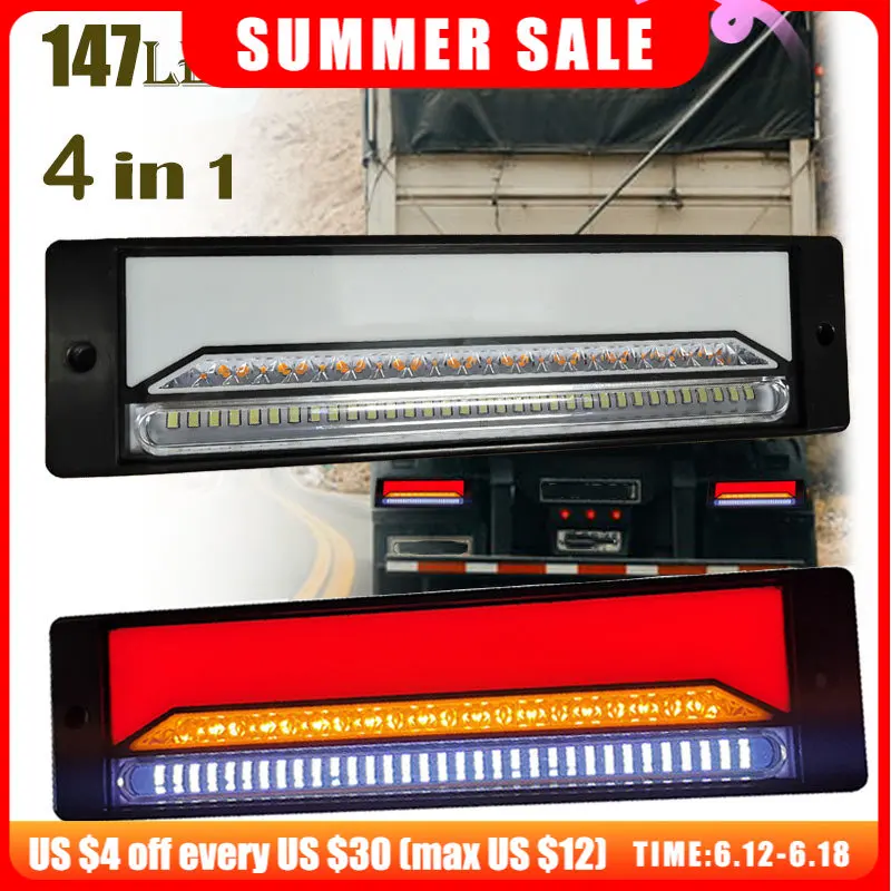 2x Waterproof Led Trailer Truck Brake Light 4 In1 Neon Halo Ring Tail ...