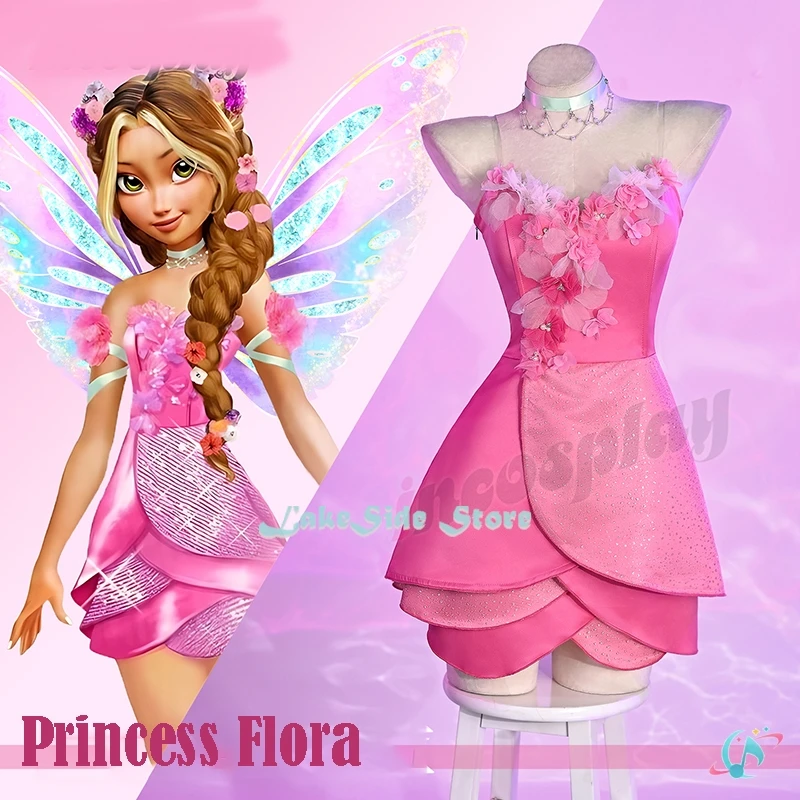 Anime dibujos animados s9 princesa Flora Cosplay vestido rosa disfraz ...