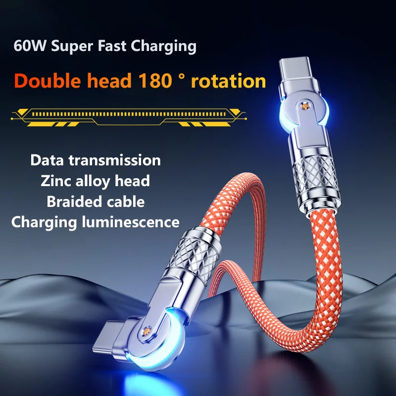 Super Fast Charging Kit 60W PD 3.0 USB C Cable 180 Rotation Braided ...
