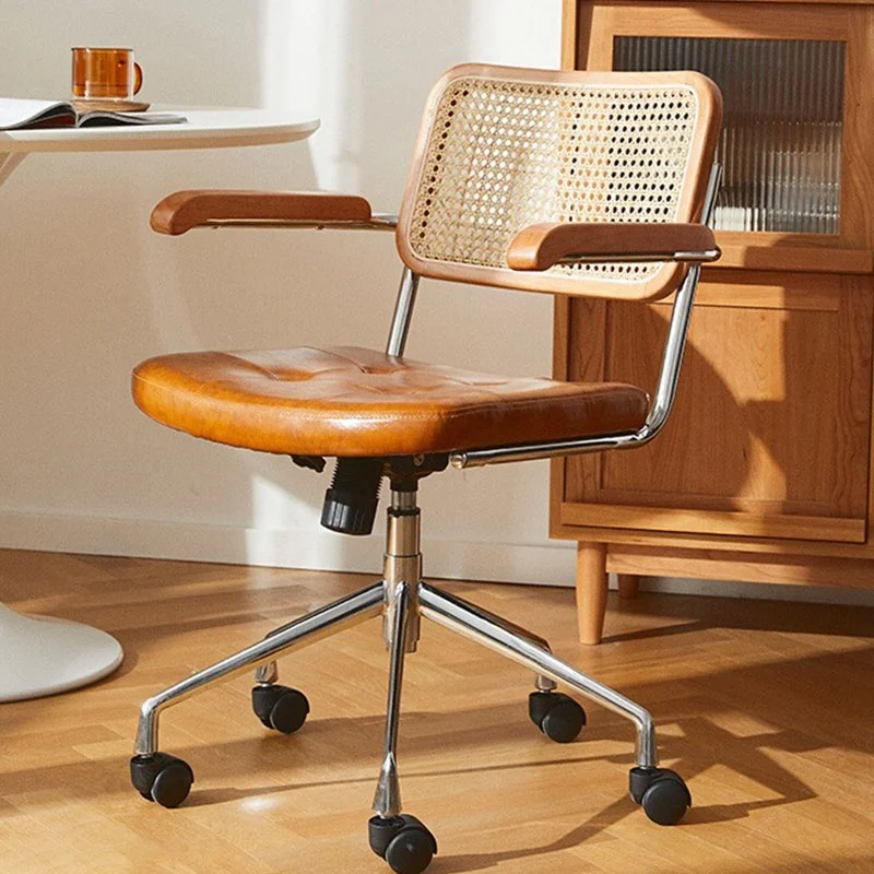 Log-Ancient-Rattan-Woven-Computer-Chair-Home-Office-Nordic-Retro ...