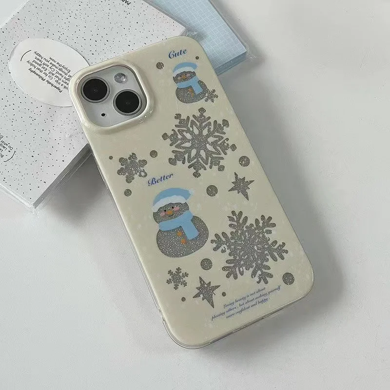 Cute-creamy-yellow-scarf-snowman-phone-case-with-glitter-For-iPhone-11 ...