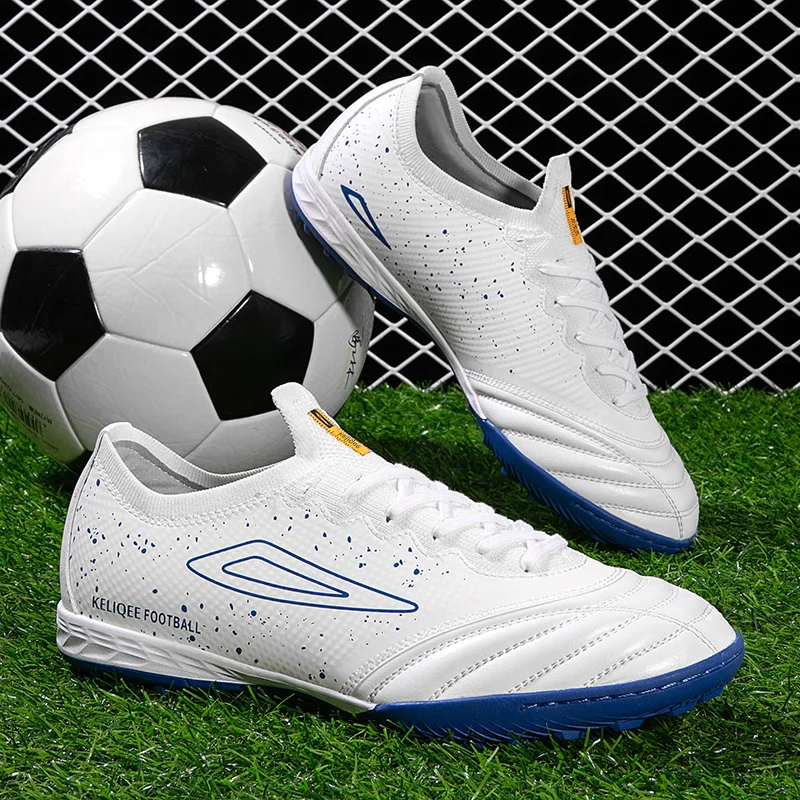 High Quality Professional TF Soccer Shoes Men Comfy Leather White Men's ...