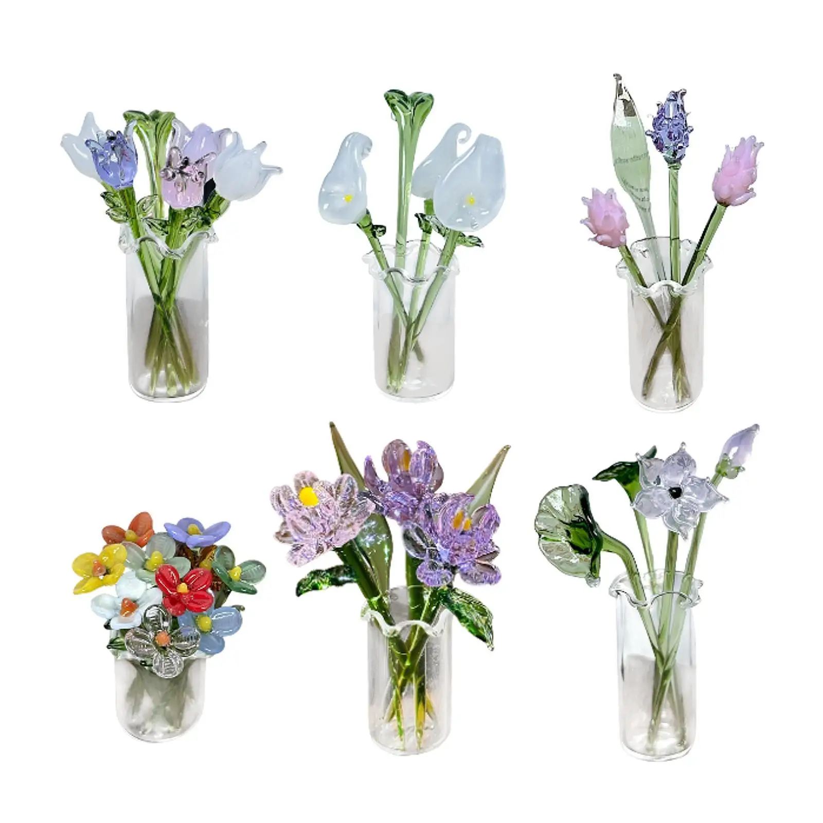 Glass Flower Bouquet with Vase Artificial Flowers for Girlfriend ...