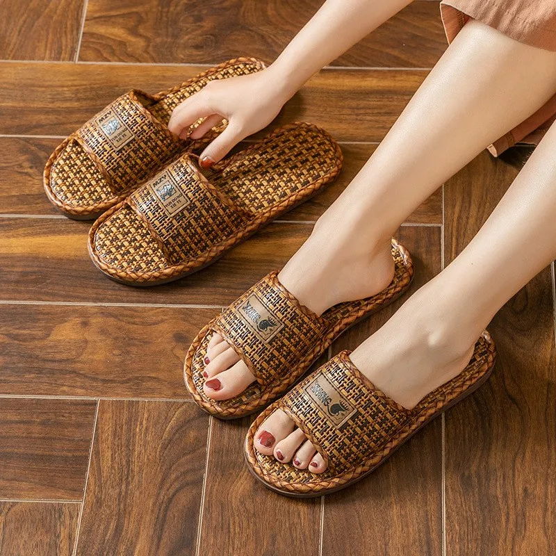 Rattan-Linen-Home-Slippers-for-Women-Men-Summer-Wisteria-Woven-Cooling ...