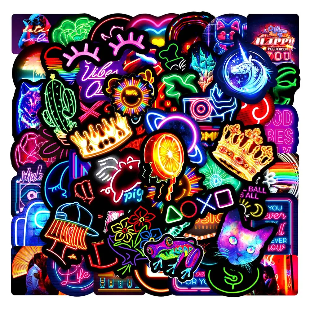 50-100pcs-Neon-Light-Stickers-for-Skateboard-Laptop-Luggage-Phone-Case ...