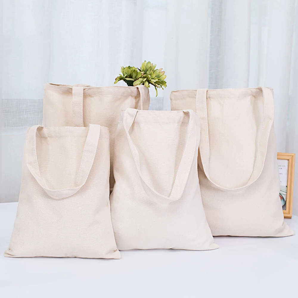 Beige Cloth Tote Shopping Bags Solid Color Blank DIY Painting Cotton ...