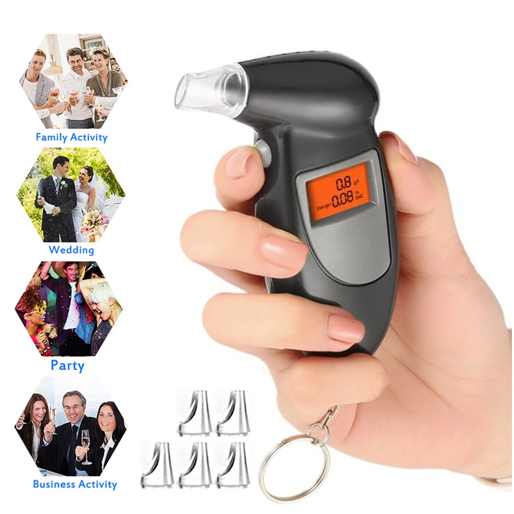 LCD Breath Alcohol Tester with 5 Mouthpieces Professional Digital ...