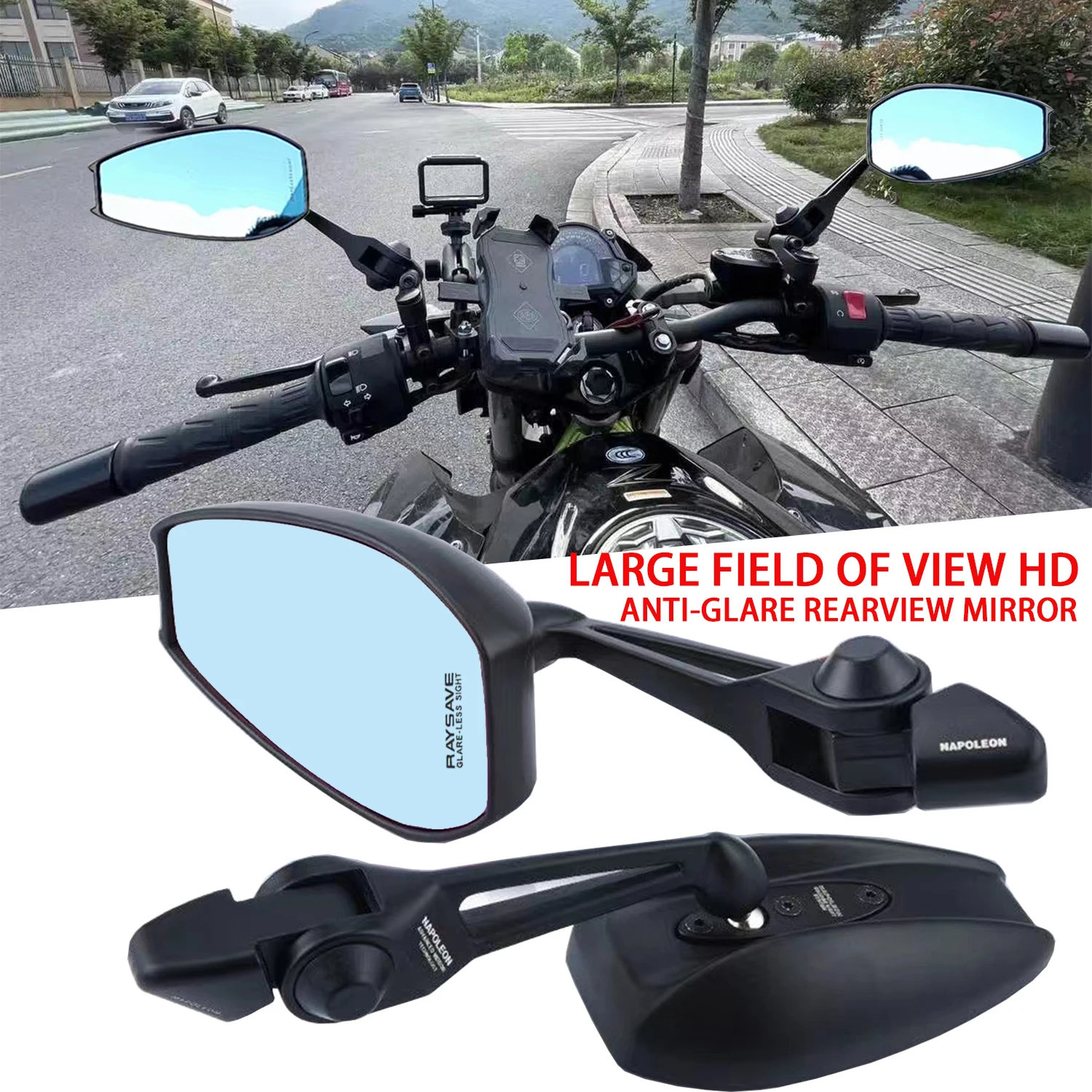 Universal-Motorcycle-mirror-CNC-side-Rearview-Blue-Anti-glare-Great ...