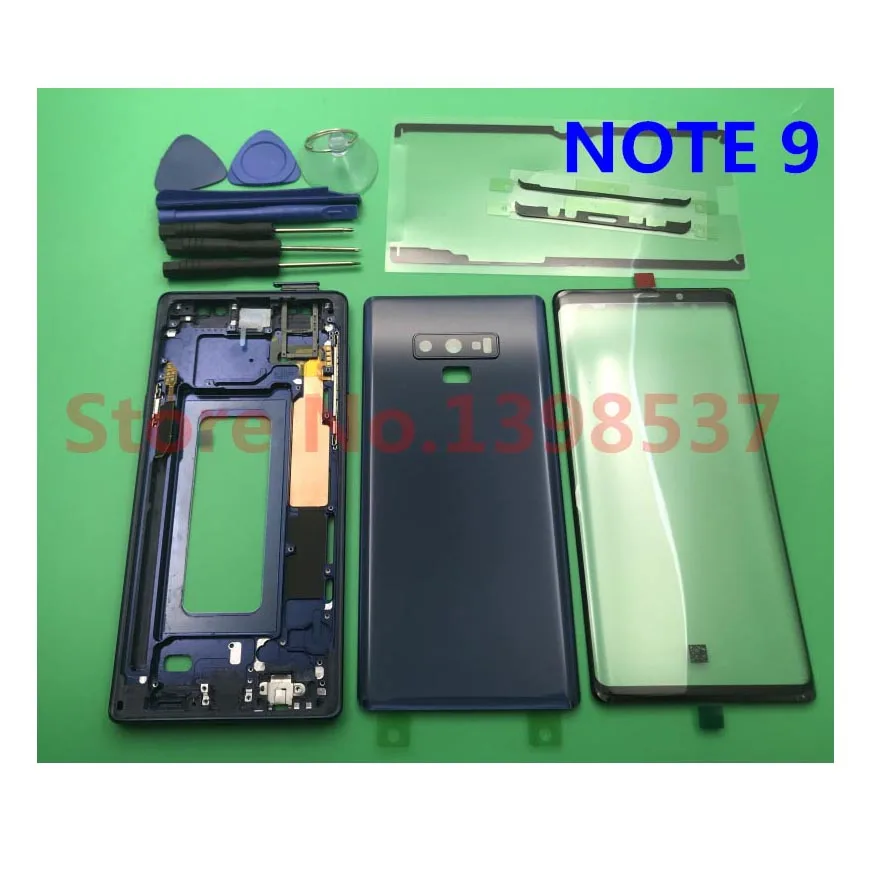 풀 하우징 케이스 후면 커버, 전면 스크린 유리 렌즈, 미들 프레임, 삼성 갤럭시 노트 9, N960, N960F 전체 부품 ...