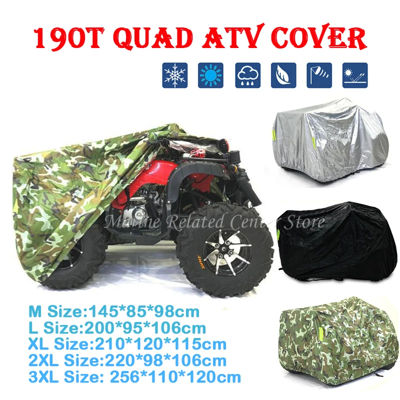 M L XL XXL XXXL Black Silver Quad Bike ATV Cover Universal 190T ...