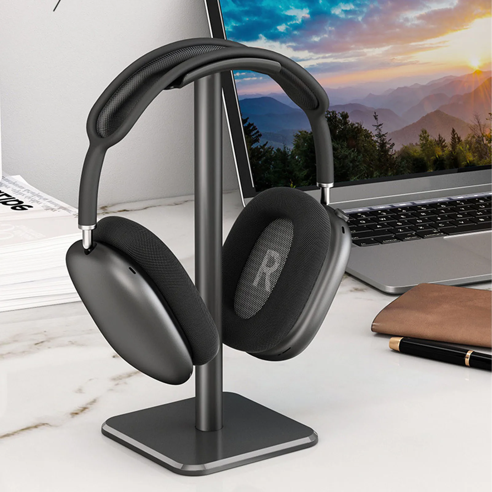 Headphone-Stand-Rounded-Corner-Anti-Slip-Base-TPU-Tray-Sturdy-Metal-Bar ...