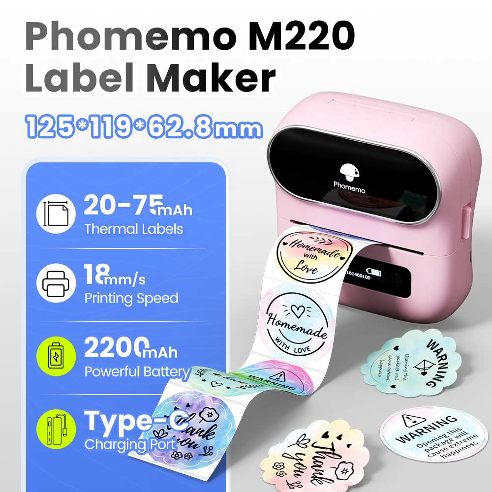 Phomemo M220 Label Maker Portable Sticker Maker Machine for Barcode ...