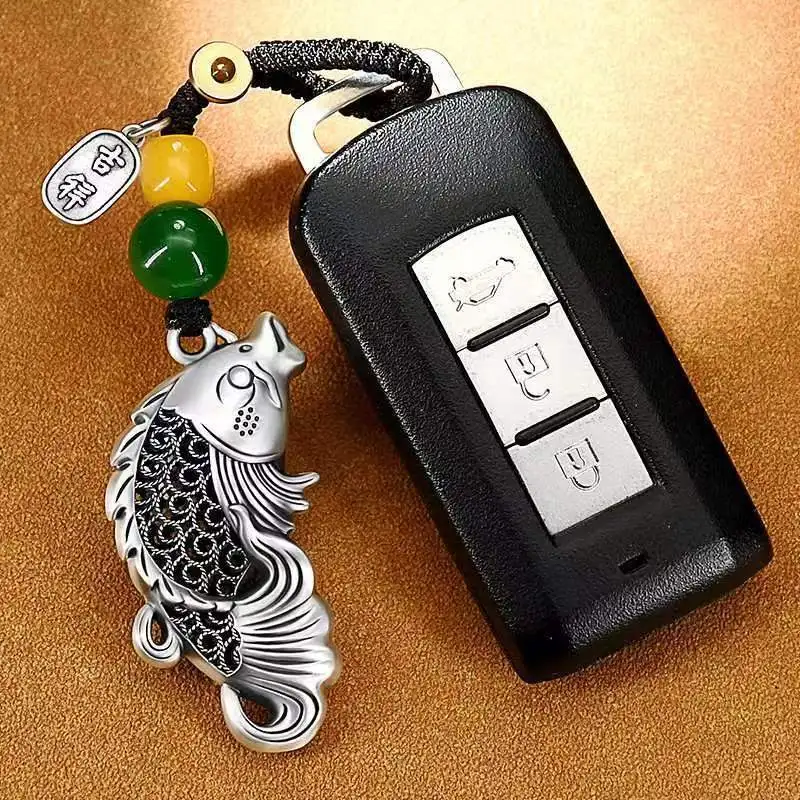 Retro-ethnic-fancy-carp-style-Electroplated-Silver-Keychain-Totem ...