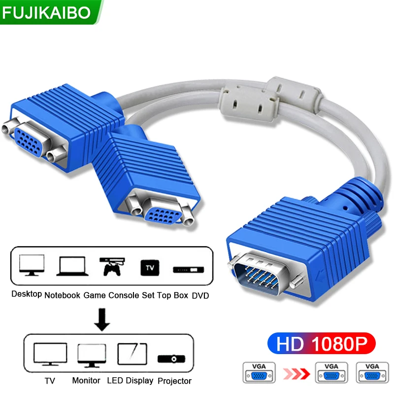 1080P-VGA-Splitter-Cable-1-in-2-Out-Monitor-Male-to-2-Dual-Female-Y ...