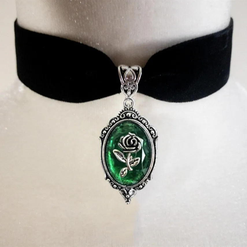 Vintage Green Cameo Rose Choker For Women Girls Pagan Gothic Jewelry ...