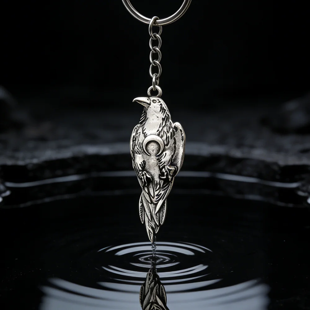 Vintage Moon Crow Keychain Gothic Jewelry Viking Accessories Mystery ...