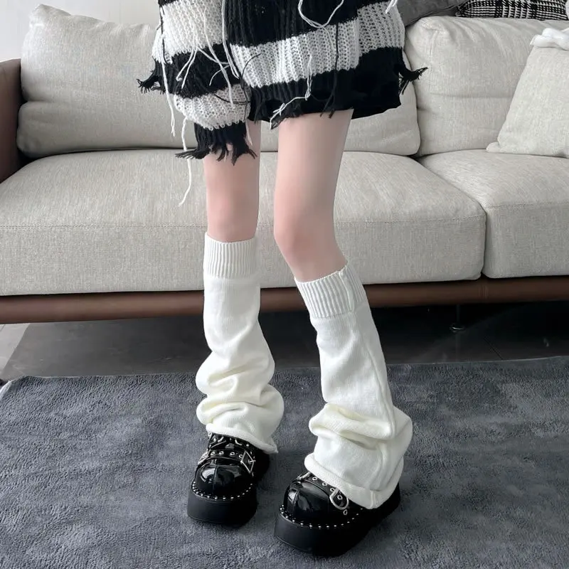 Harajuku Cute Flared Knitted Leg Warmers Japanese Long Student White Jk ...