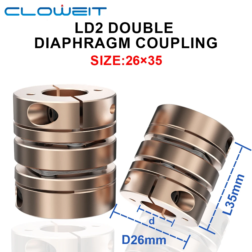 Cloweit D26L35 4-14mm Shaft Double Disc Coupler High Precision Aluminum ...