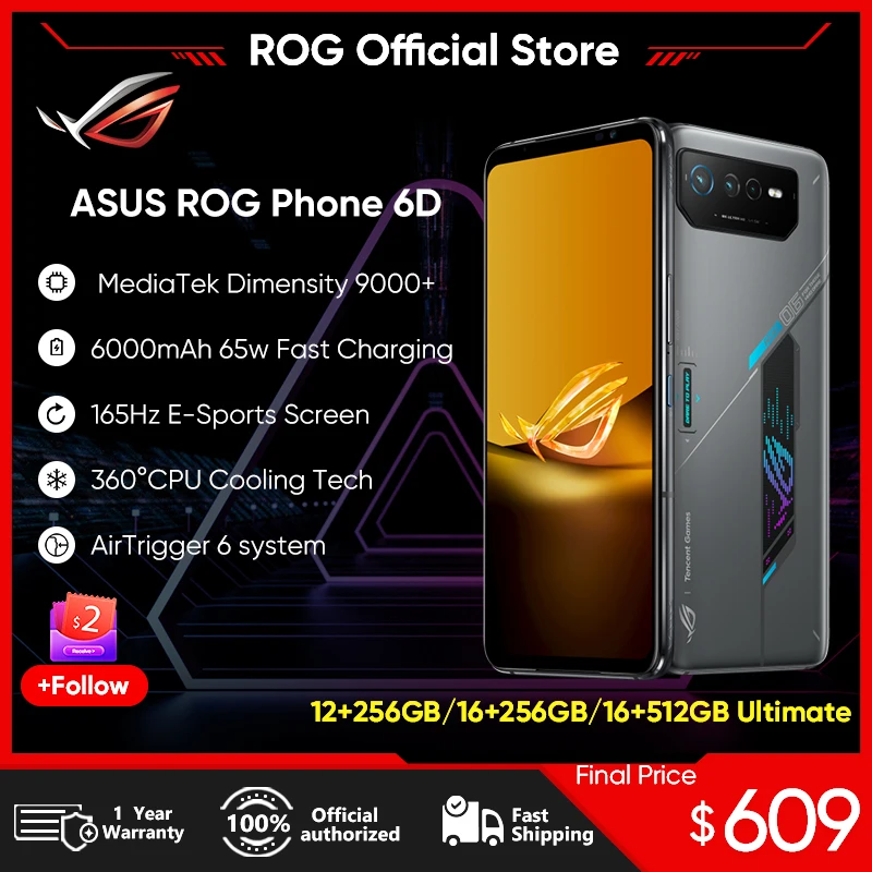 ASUS teléfono ROG 6D MediaTek Dimensity, 9000 + 165Hz, pantalla e sports, batería de 6000mAh ...