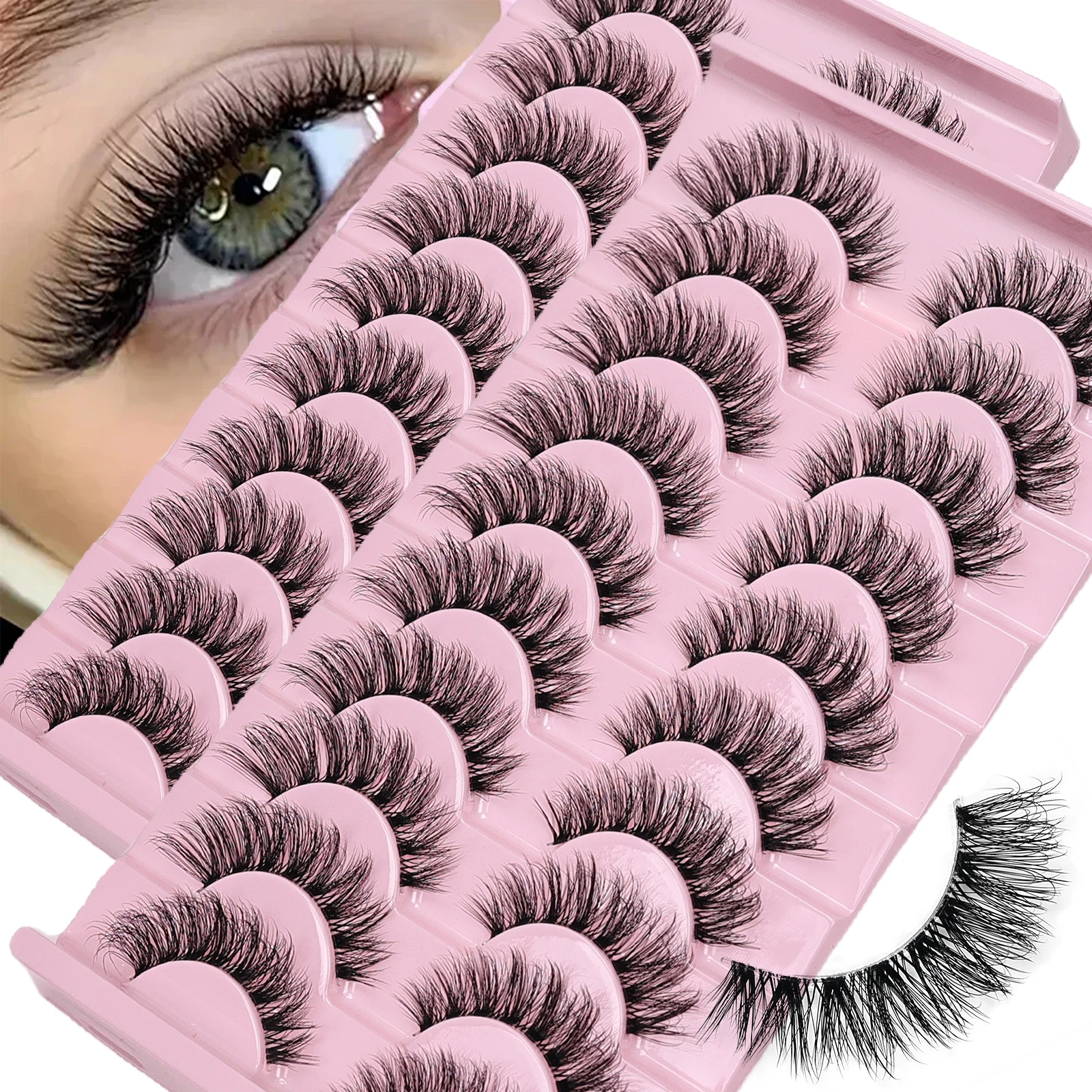 20Pairs/2Pack Natural Fluffy False Eyelashes Wispy Lashes 3D Volume ...