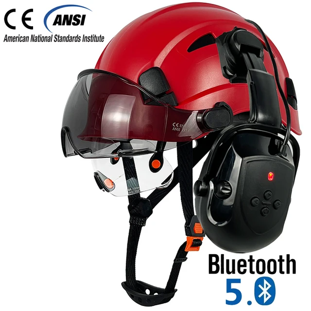 Industrial Safety Helmet With Visors Upgraded Bluetooth Earmuff Noise ...