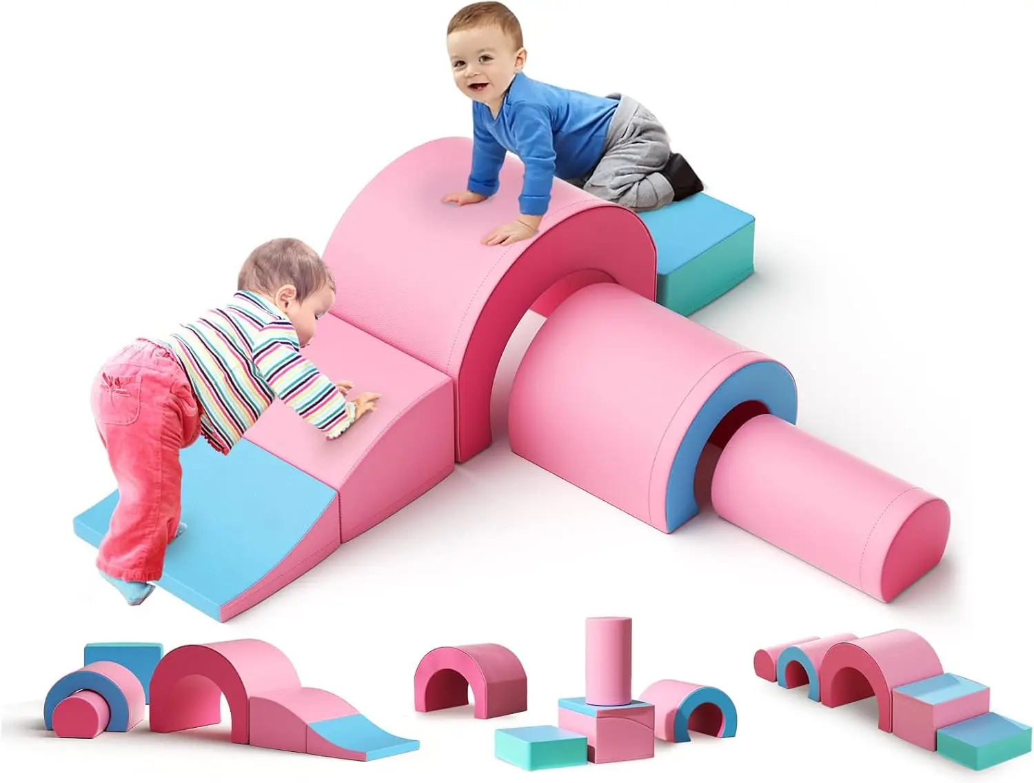 Foam Climbing Blocks, 5 Pcs Crawl and Climb Foam Playset with Foldable ...