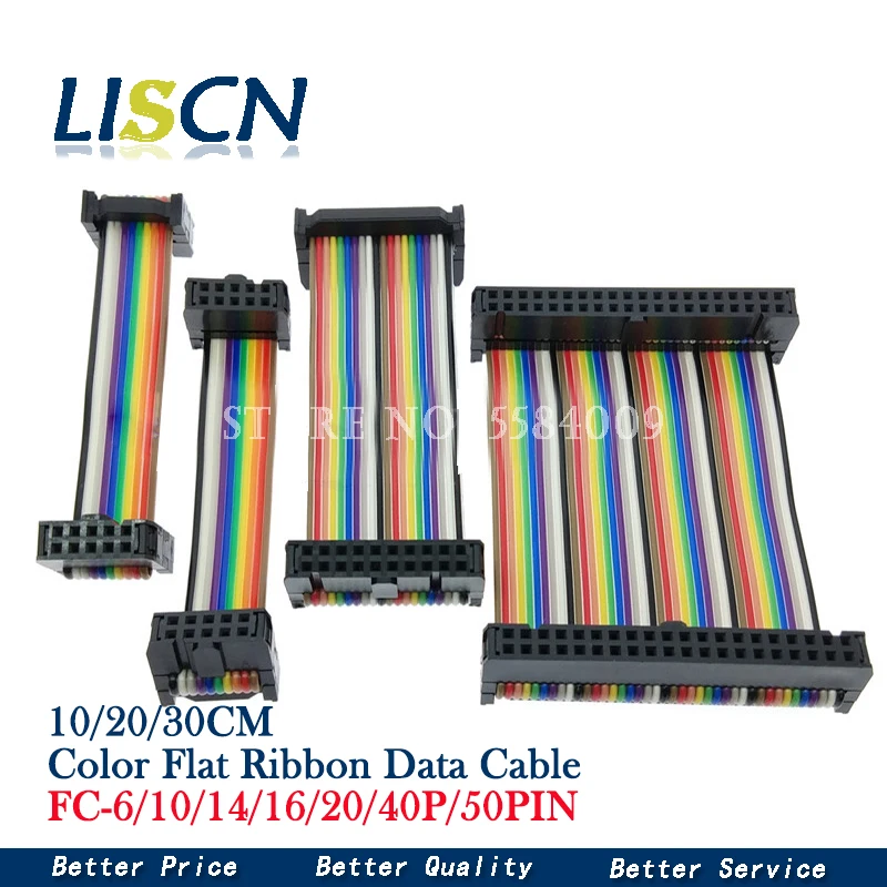 2.54mm Pitch Fc-6/8/10/14/16/20/24/40/50/64 Pin Jtag Isp Download Cable Color Flat Ribbon Data ...