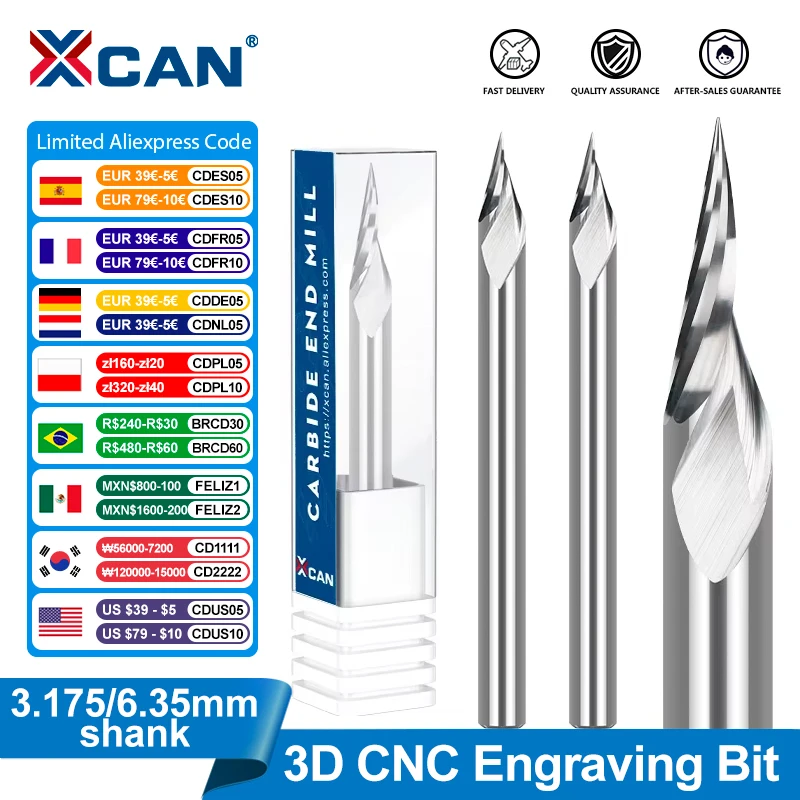XCAN-Milling-Cutter-3D-Engraving-Bit-3-175-4-6-6-35mm-Shank-CNC-Router ...
