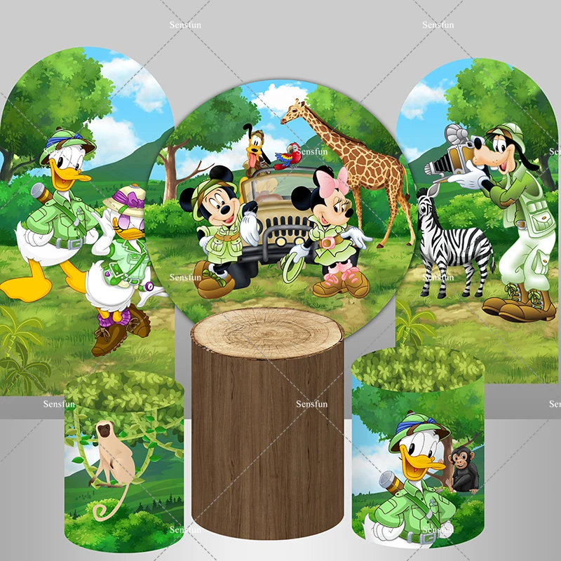 Disney Safari Mickey Minnie Round Backdrop Wood Plinth Covers Boys ...