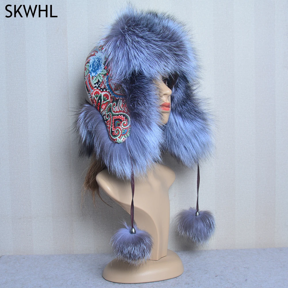 Winter-Fur-Hat-for-Women-Hat-with-Ear-Real-Fox-Fur-Caps-Russian-Women ...