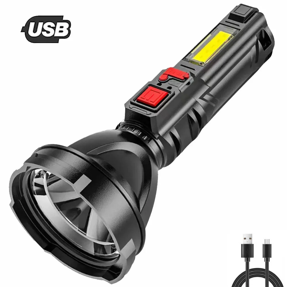 LED Flashlight COB Spotlight Tactical Light 18650 Torch USB ...
