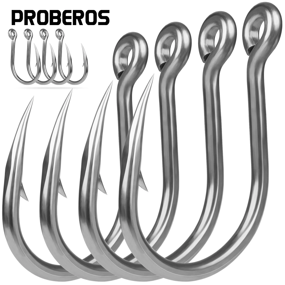 PROBEROS 10pcs Saltwater Fishing Hooks Set Ringed Eye Barbed Sharp ...