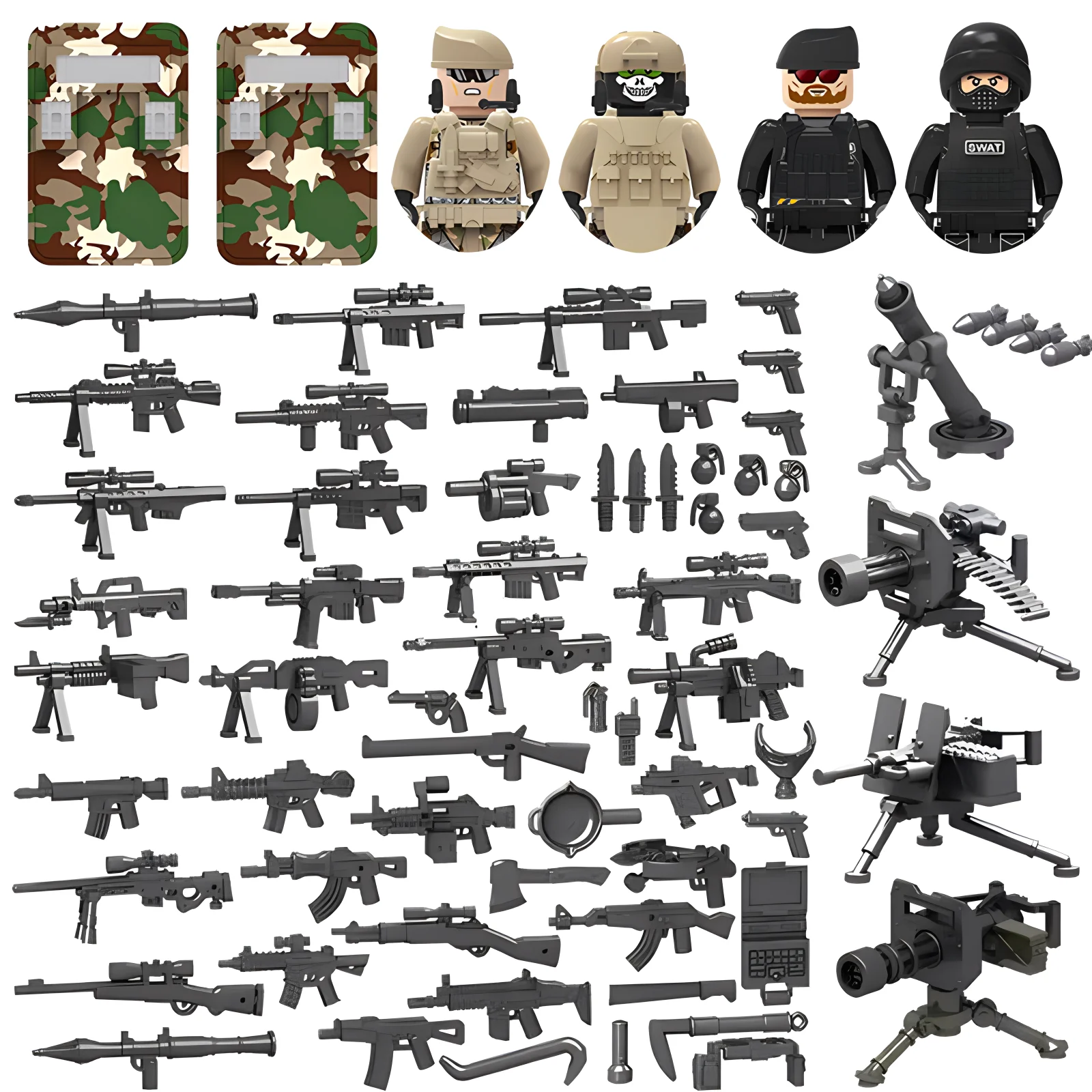 25-50-100Pcs-Soldier-Police-Gangster-WW2-Army-Military-Weapons-SWAT ...