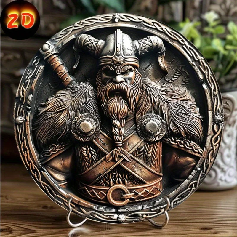 Viking Warrior Shield Wall Art, Round Aluminum Metal Sign for Home ...