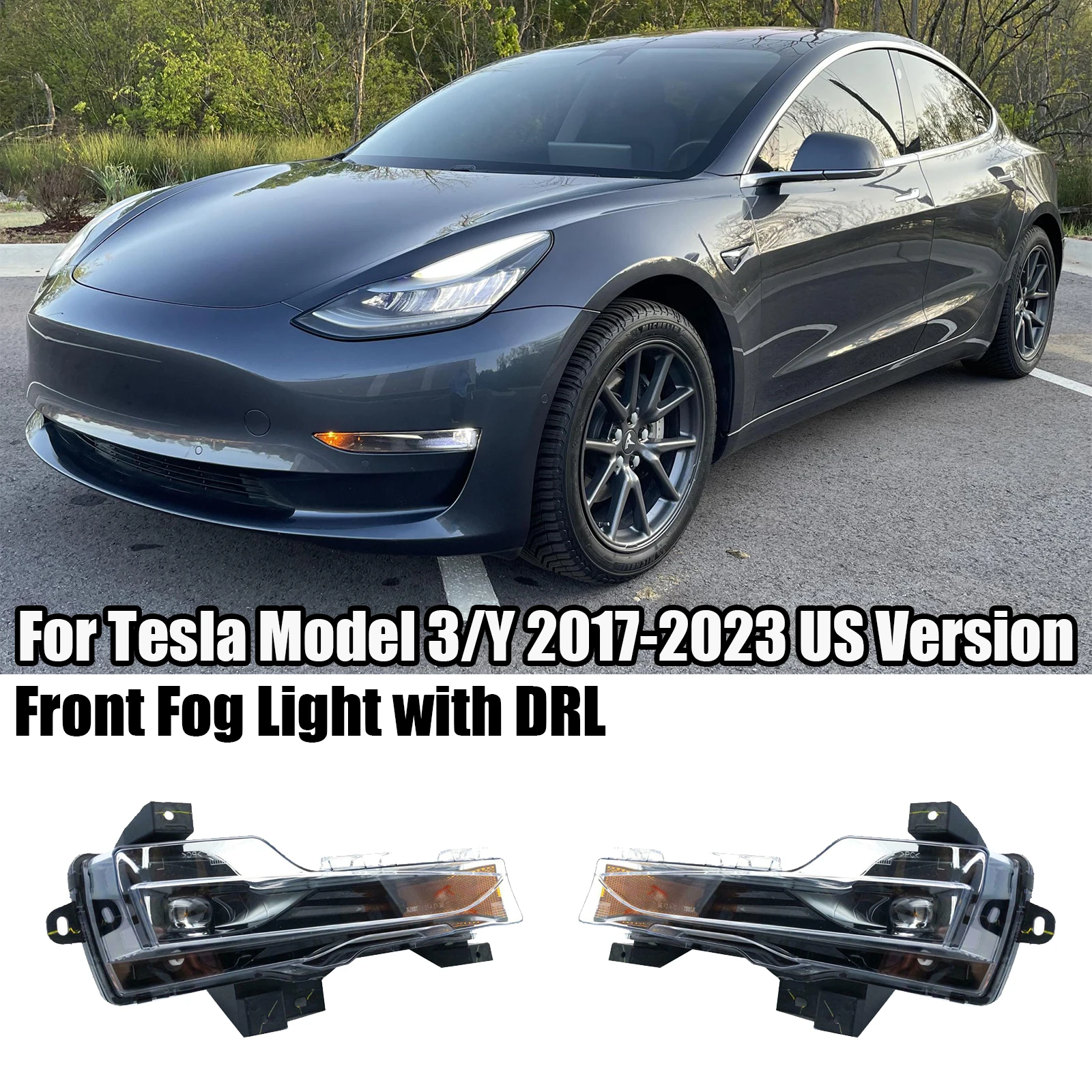 For-2017-2023-Tesla-Model-3-Y-Car-Front-Fog-Light-Driving-Lamp-LED-DRL ...