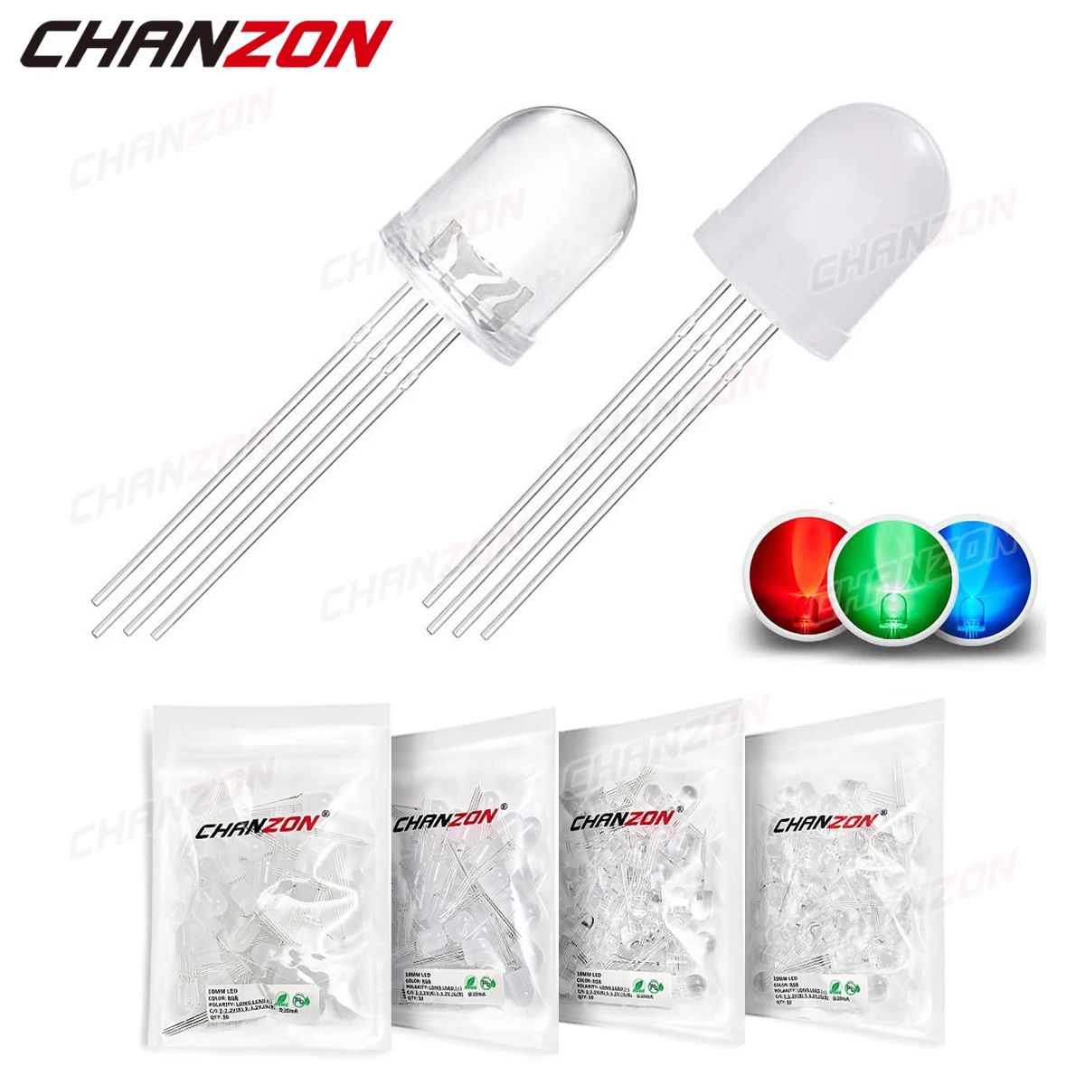 50pcs 10mm RGB LED Emitting Diode Micro Indicator Red Green Blue ...