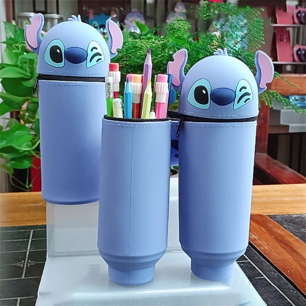 Kawaii Stitch Silicone Retractable Pencil Case Fashion Upright Pen ...
