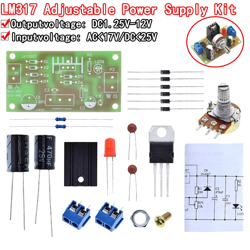 LM317-Adjustable-Power-Supply-Kit-Continuous-Adjustable-DC-Power-Supply ...
