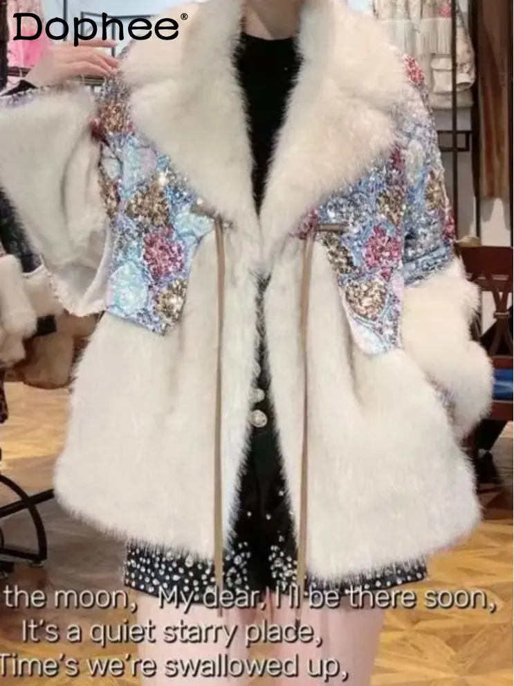 High-End-Fashion-Bling-Rhinestone-Fur-Coats-Women-Fox-Fur-Cotton-Padded ...
