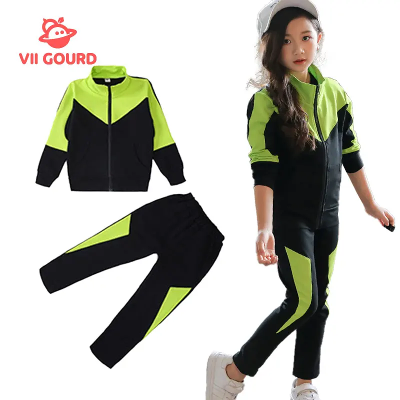 Autumn Girls Sport Suits Children Toddler Cotton Long Sleeve Patchwork ...