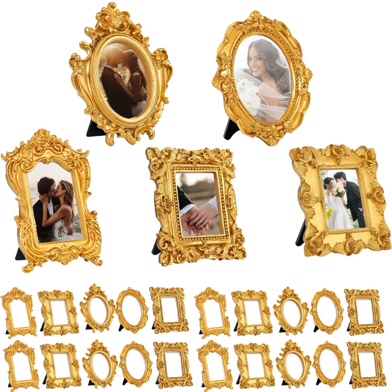 5-25pcs Mini Gold Frames for Wedding Table Decor Resin Vintage Picture ...