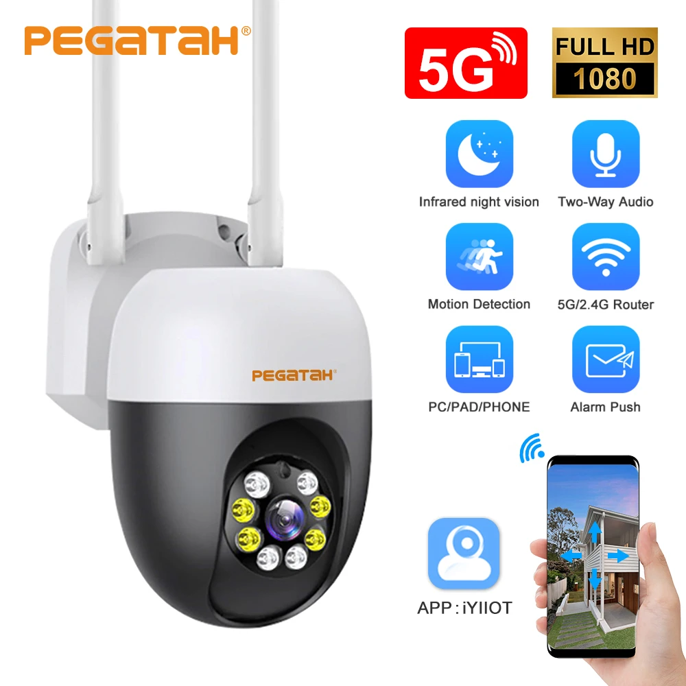 PEGATAH 5G WiFi PTZ Surveillance Camera Night Vision Wireless Home IP ...
